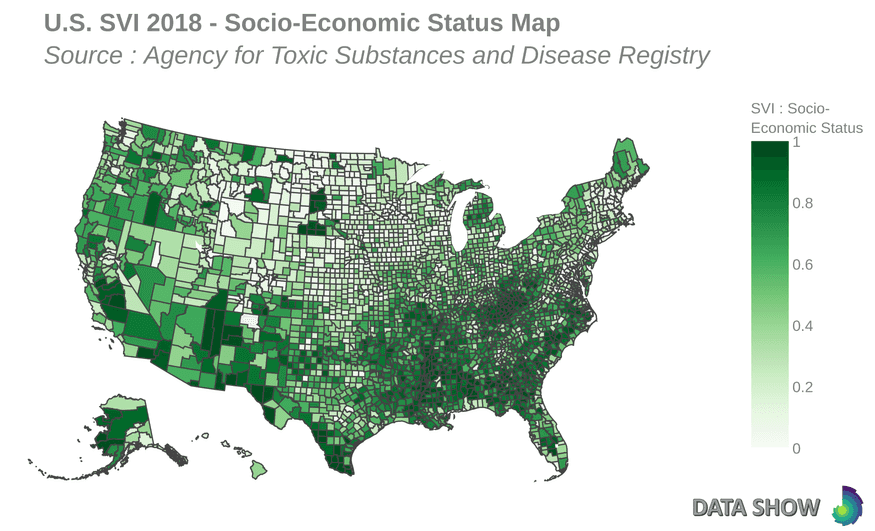 U.S. Social Vulnerability Index 2018 : Socio Economic Status Map DataViz